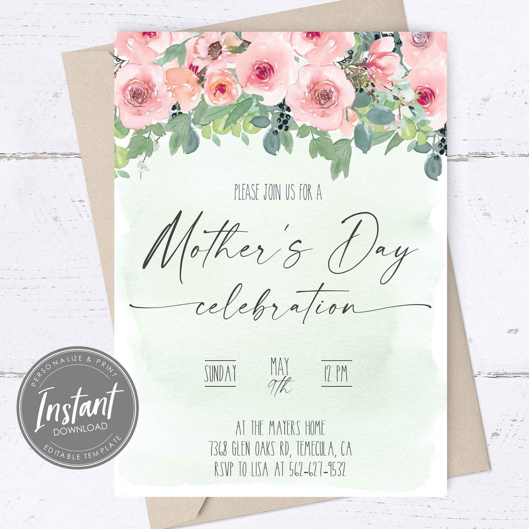 Mother's Day Celebration Invitation Template Editable | Etsy