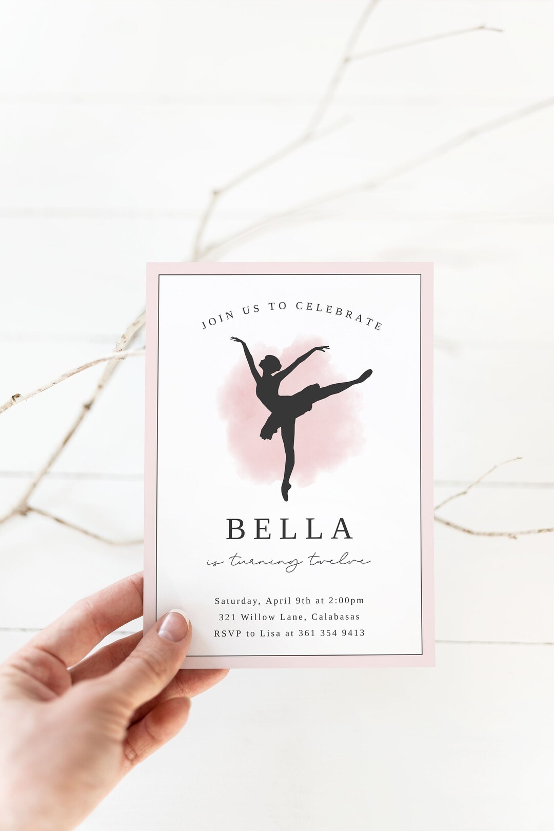 Modern Ballerina Birthday Invitation Template | Ballerina Ballet Dancer ...