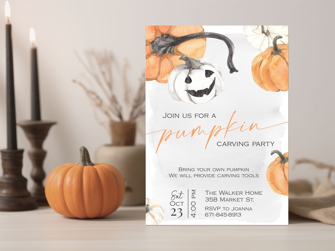 Pumpkin Carving Party Invitation, Editable Halloween Party Invite, Fall ...