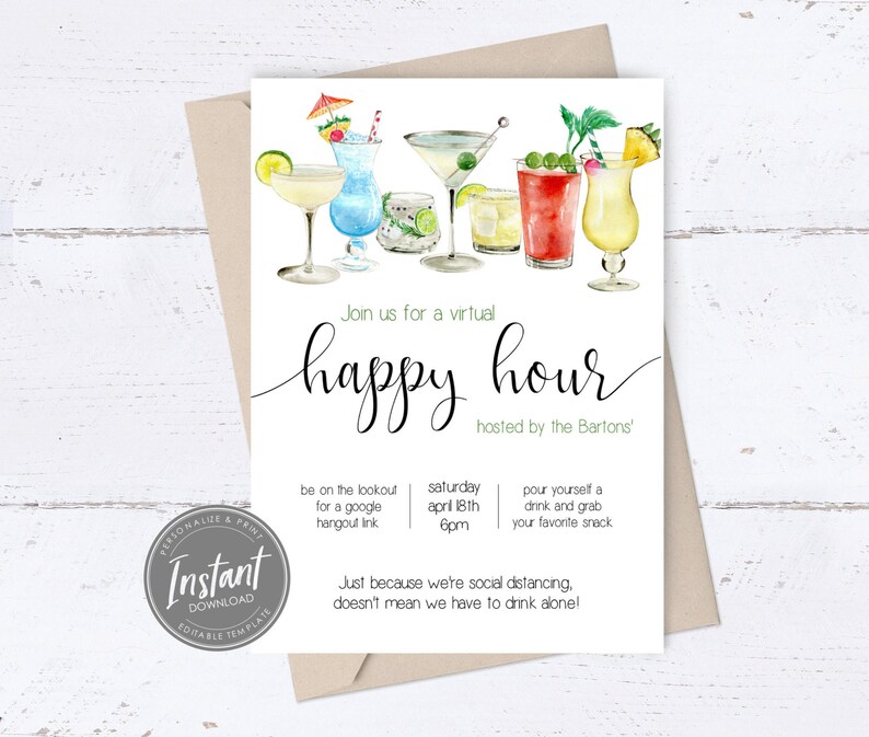 Virtual Happy Hour Invitation Virtual Cocktail Hour - Etsy
