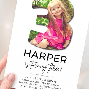 3rd Birthday Photo Invitation | Number 3 Invitation Template | Third ...