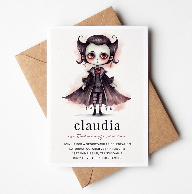 Vampire Girl Birthday Invitation | Gothic Halloween Party Invitation ...