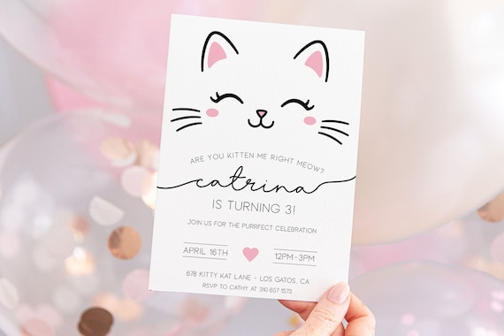 Kitty Cat Birthday Invitation Kitten Birthday Invitation - Etsy