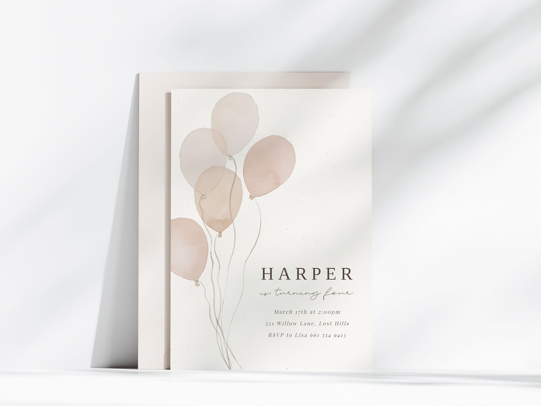 Neutral Birthday Invitation Template Gender Neutral Party Balloon ...