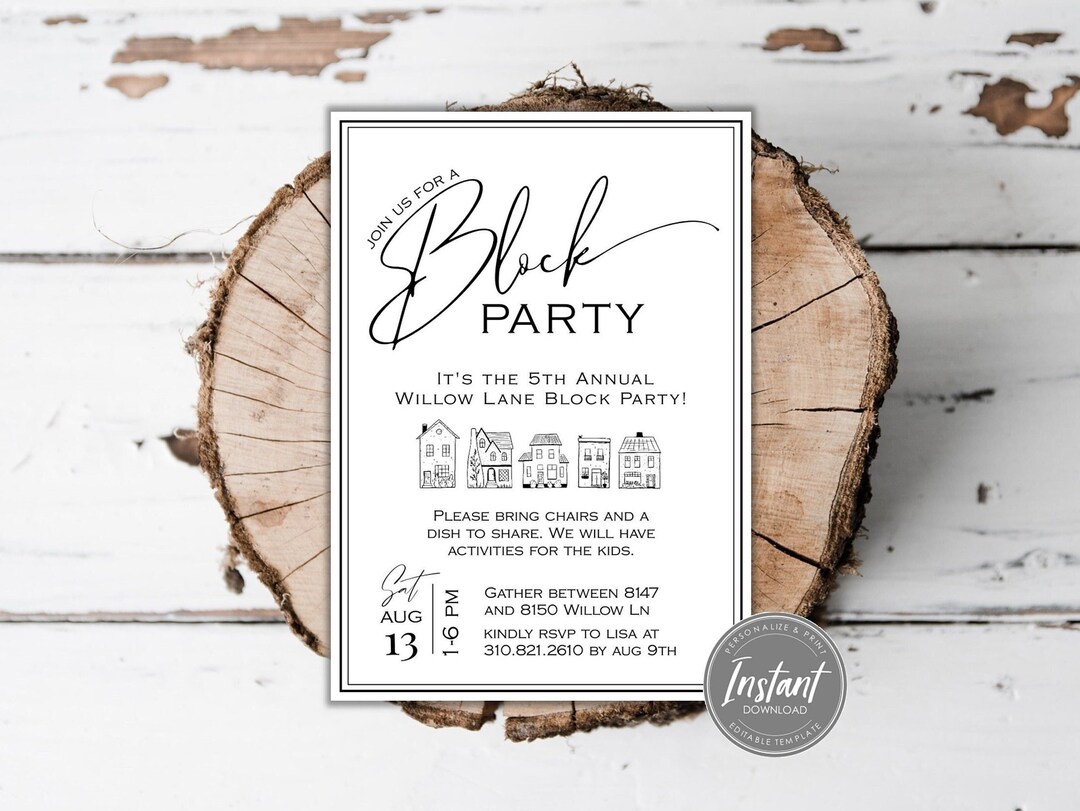 Block Party Invitation Template Editable Block Party Flyer Neighborhood ...