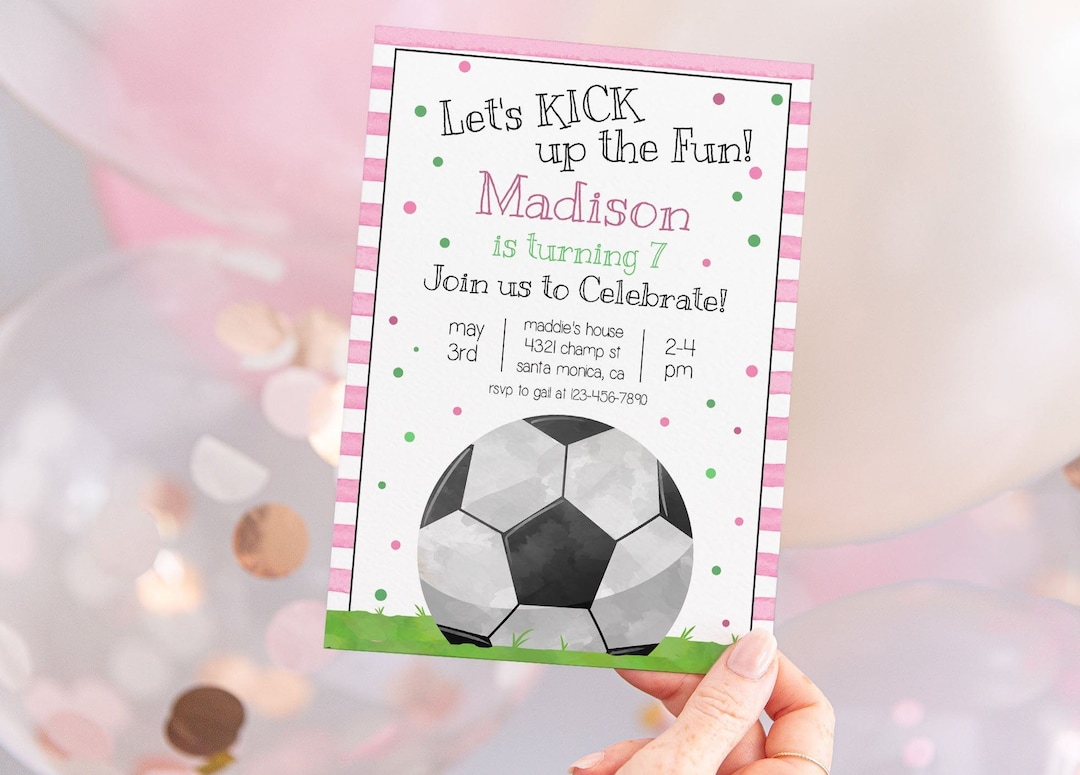 Girls Soccer Birthday Invitation Editable Soccer Party Invitation ...