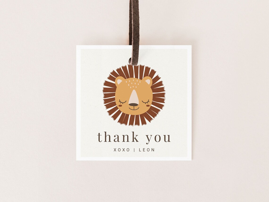 Lion Birthday Thank You Tag Editable Lion Party Sticker Template ...