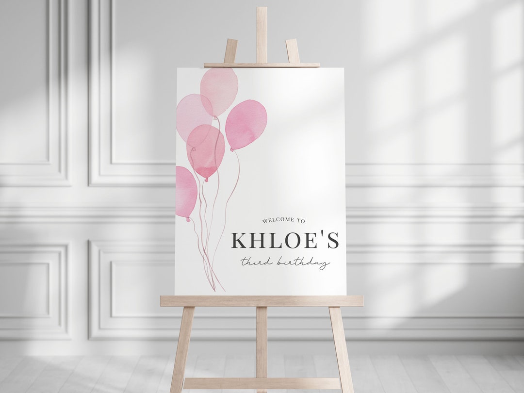 Pink Balloon Welcome Sign | Pink Balloons Birthday Template | Editable ...