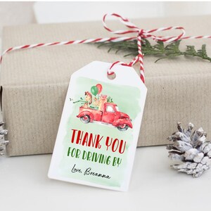 Editable Holiday Birthday Party Favor Tag, Drive by Goodie Bag Tag ...