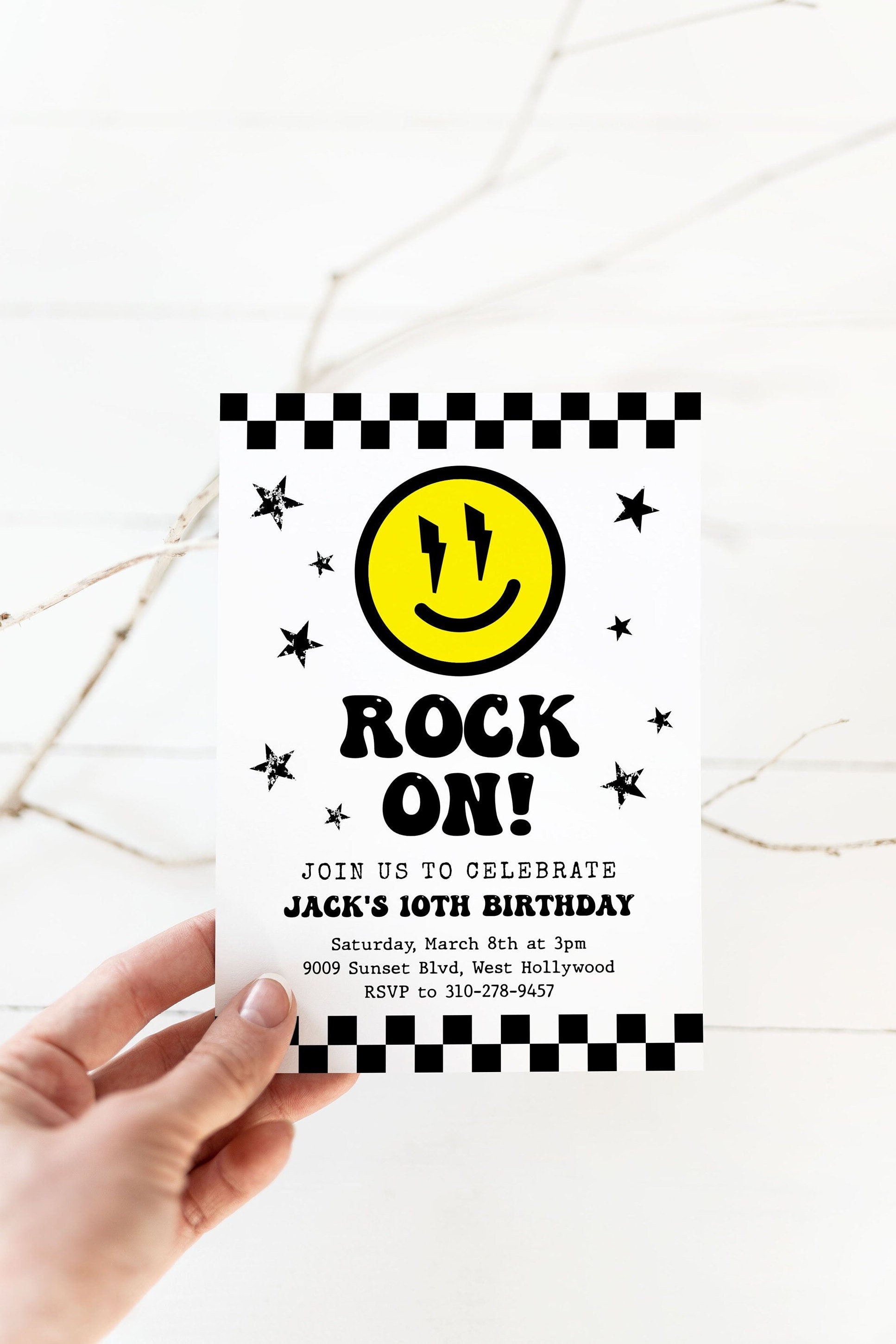 Rock on Birthday Invitation | Rockstar Birthday Party Template | Smiley ...