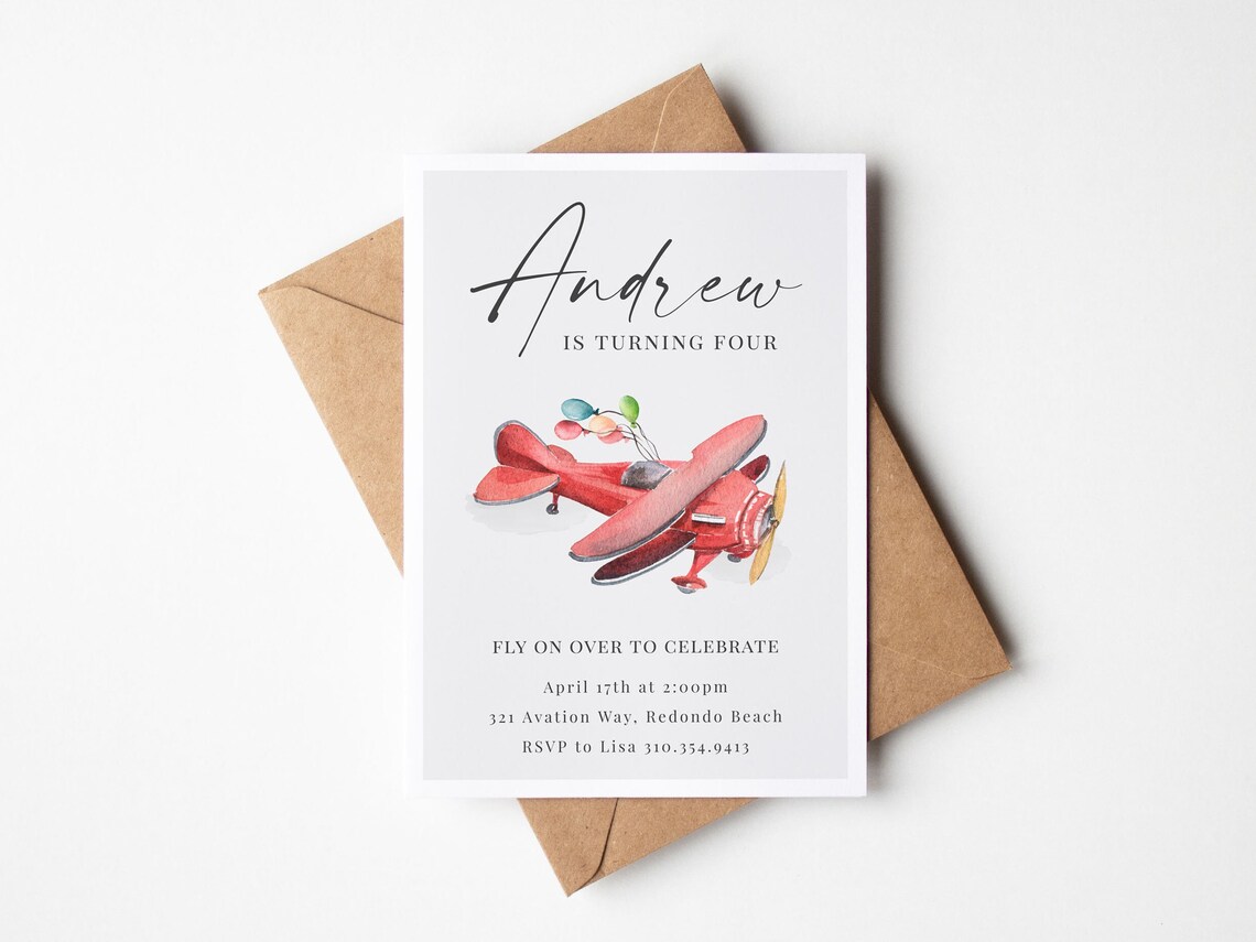 Airplane Birthday Invitation Template Modern Plane - Etsy
