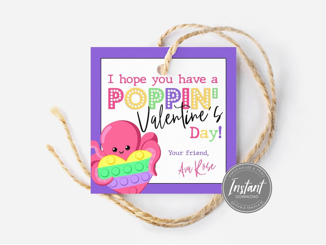 Editable Valentine's Pop It Tag Pop It Card Template | Etsy