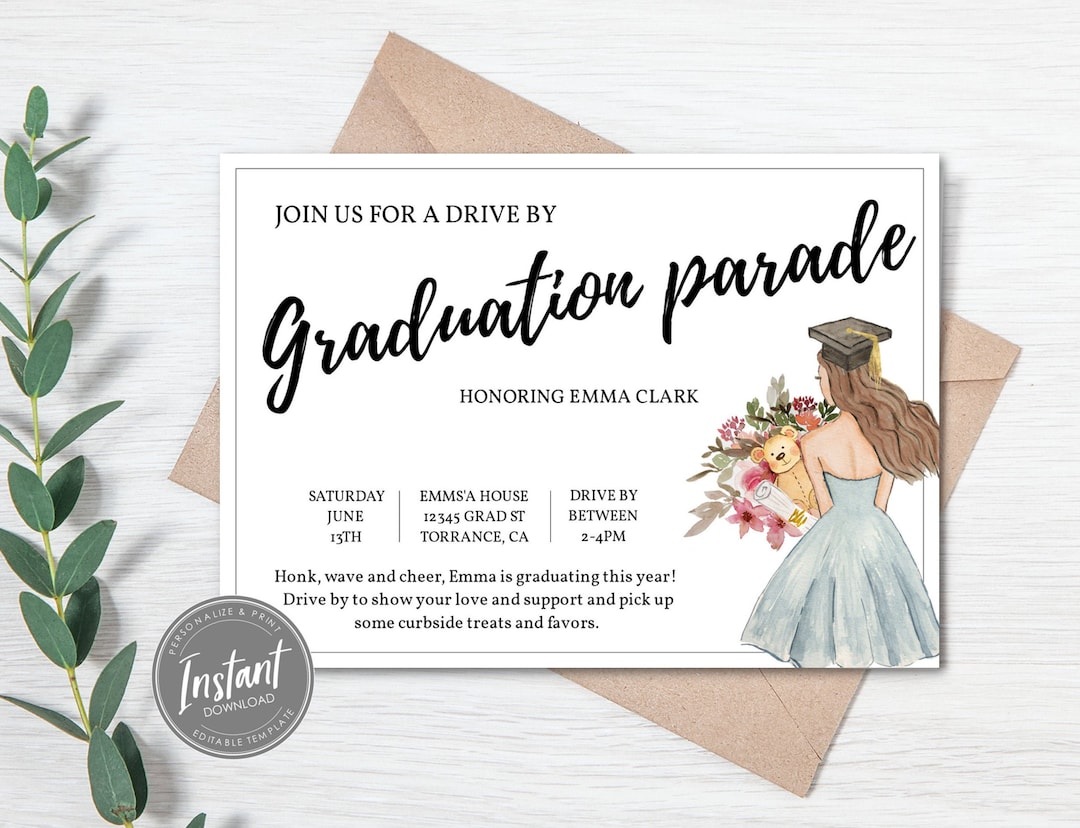 Graduation Parade, Drive by Graduation Invitation, Quarantine ...
