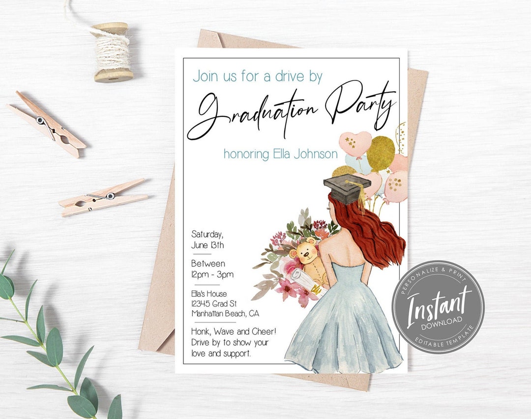 Graduation Drive by Invitation, Virtual Graduation Invitation, Drive by ...