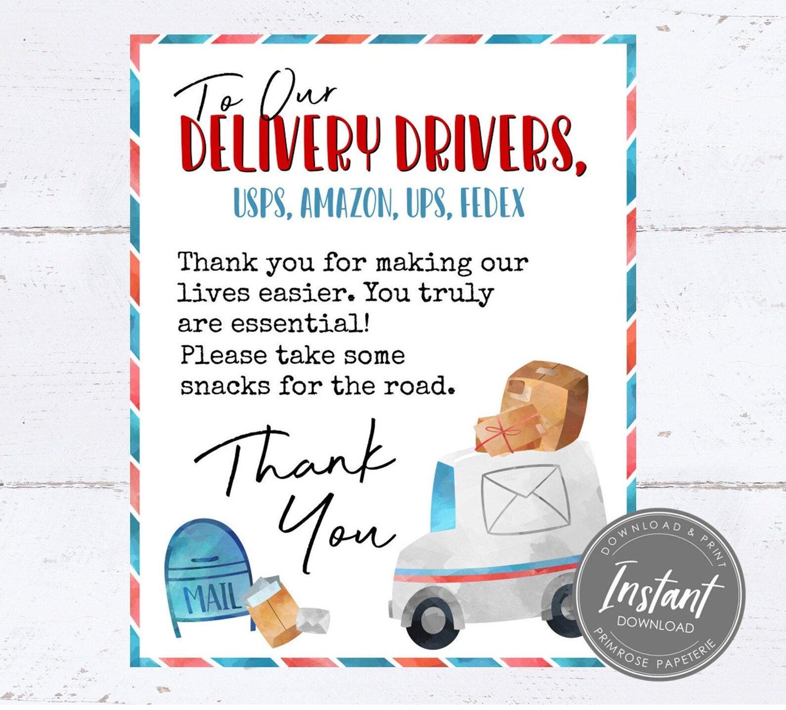 Delivery Driver Sign, Essential Worker Thank You, Snack Basket / Treat ...