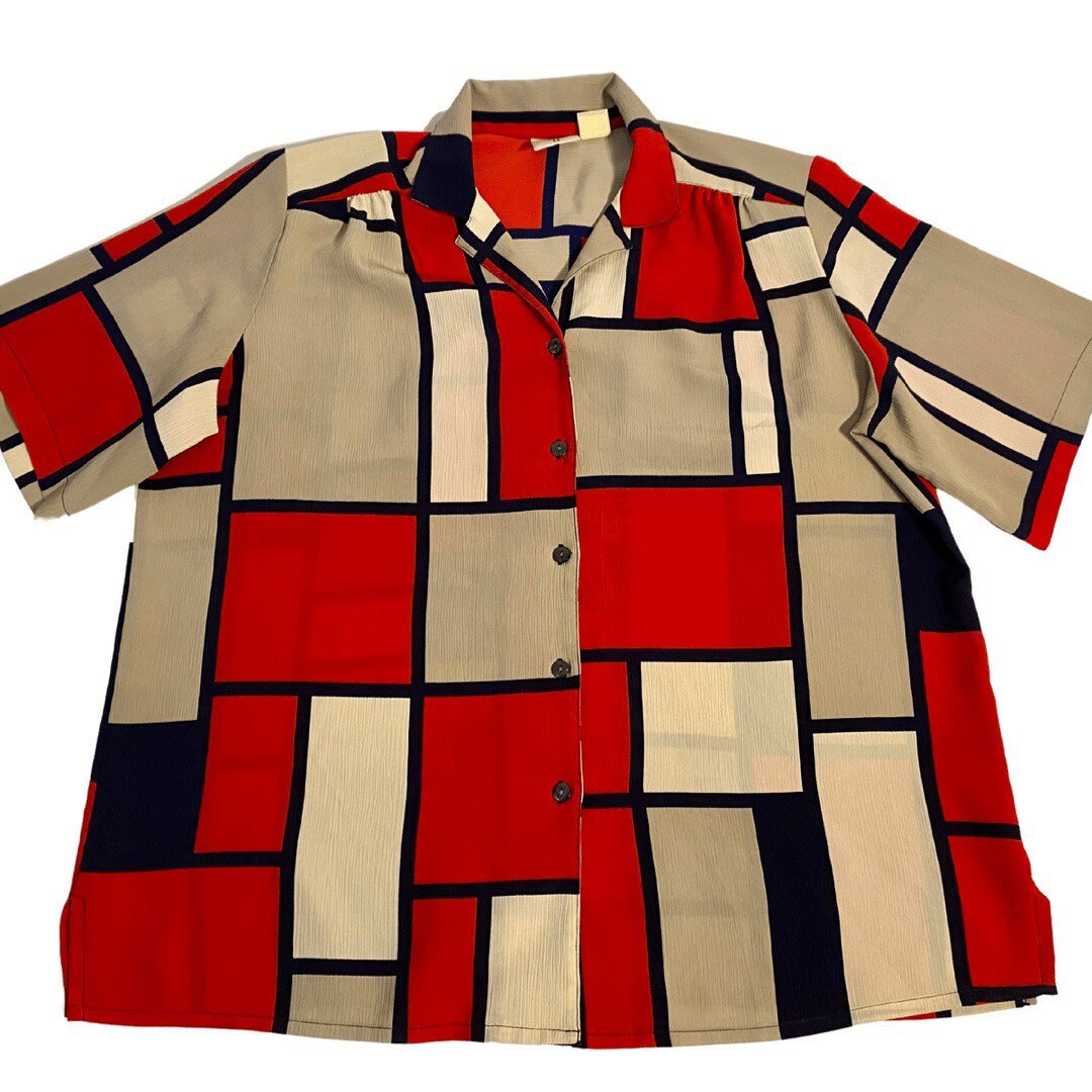 Vintage Red Block Pattern Oversized Blouse Size 16W - Etsy