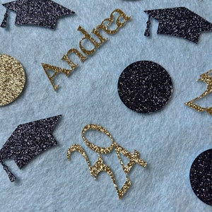 Personalized Graduation Table Confetti, Back and Gold Glitter ...