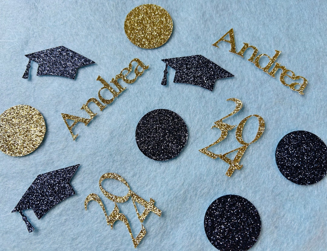 Personalized Graduation Table Confetti, Back and Gold Glitter ...