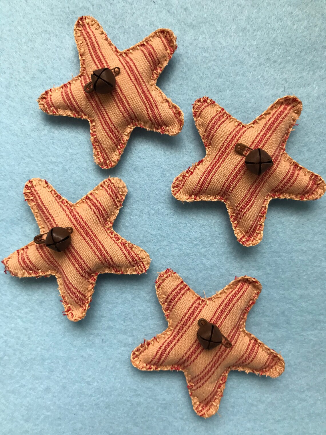 Red Ticking Stripe Homespun Fabric Stars, Rustic Stars Bowl Fillers ...