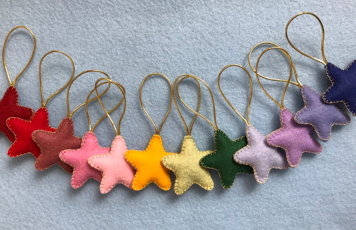 Handmade Wool Felt Stars Christmas Tree Ornaments Set of 12 | Etsy