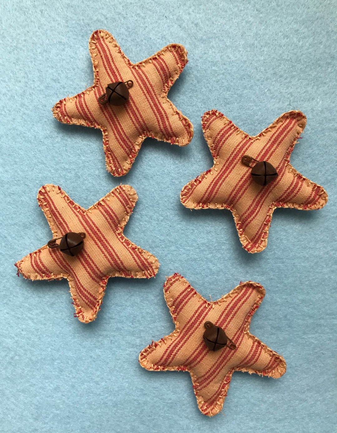 Red Ticking Stripe Homespun Fabric Stars, Rustic Stars Bowl Fillers ...