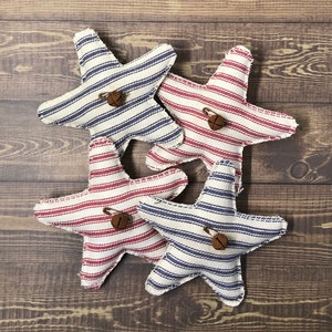 Handmade Red and Blue Ticking Fabric Stars, Rustic Stars, Fourth of ...