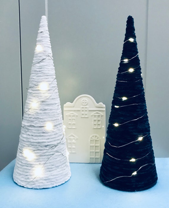 Cone Christmas Trees set of 2 Paper Mache Cone Trees Velvet | Etsy