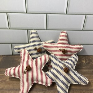 Handmade Red and Blue Ticking Fabric Stars, Rustic Stars, Fourth of ...