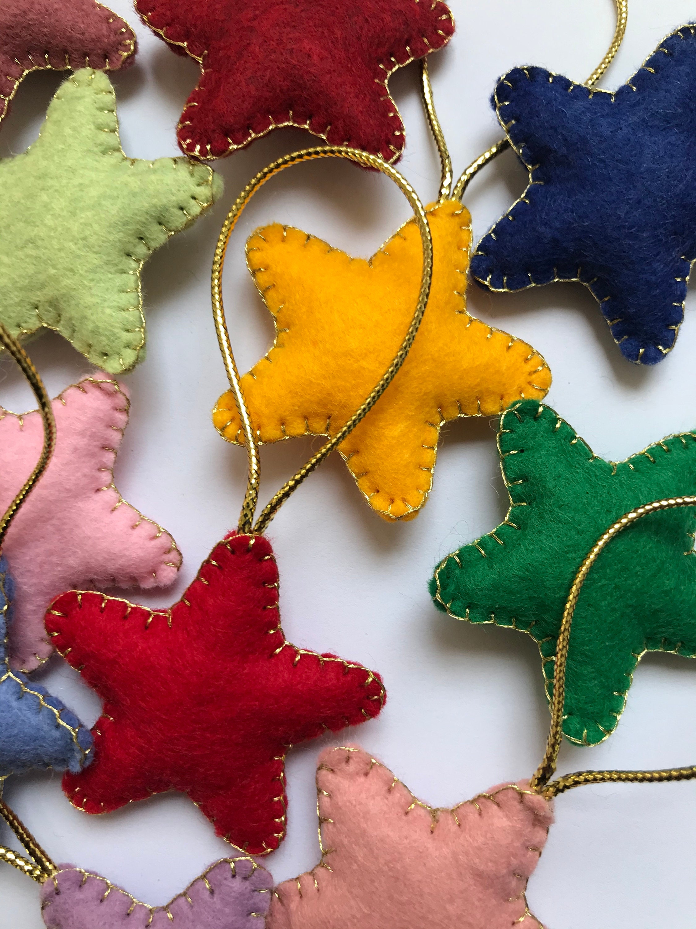 Handmade Wool Felt Stars Christmas Tree Ornaments Set of 12 | Etsy