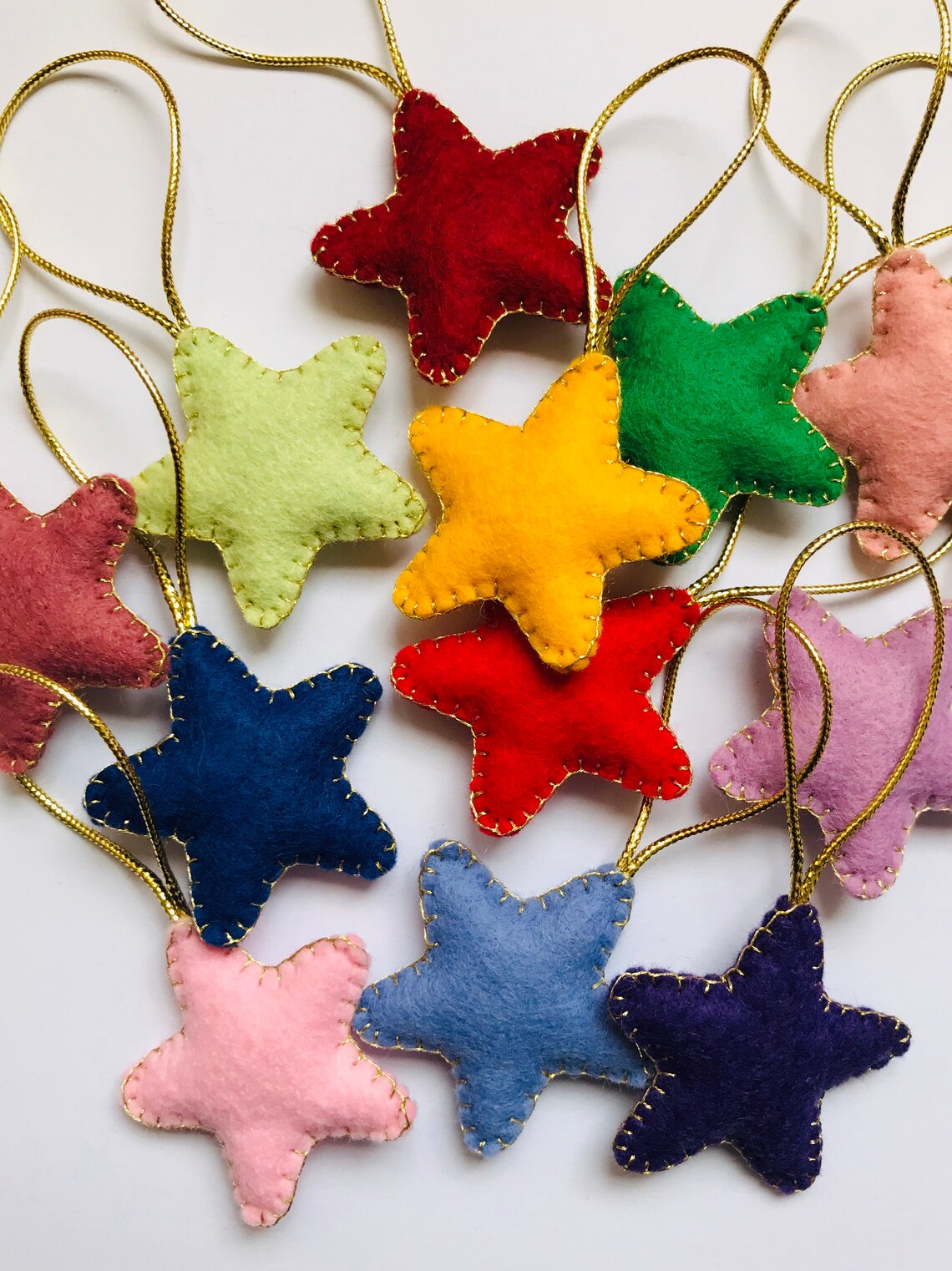 Handmade Wool Felt Stars Christmas Tree Ornaments Set of 12 | Etsy