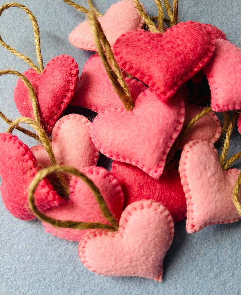 Handmade Wool Felt Hearts, Valentine’s Hearts, Christmas Tree Ornaments ...