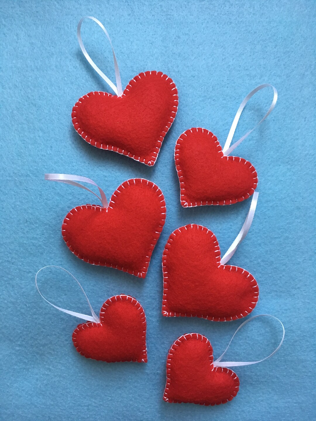 Handmade Red Felt Hearts Set of 6, Valentines Hearts, Christmas Tree ...