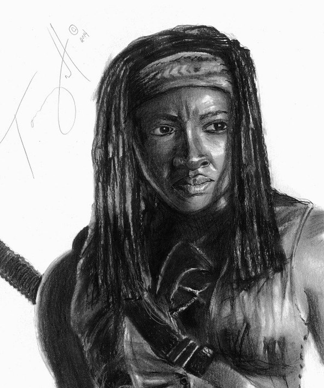 Walking Dead Michonne Print of Drawing as Shown by Charcoal Artist Tony ...