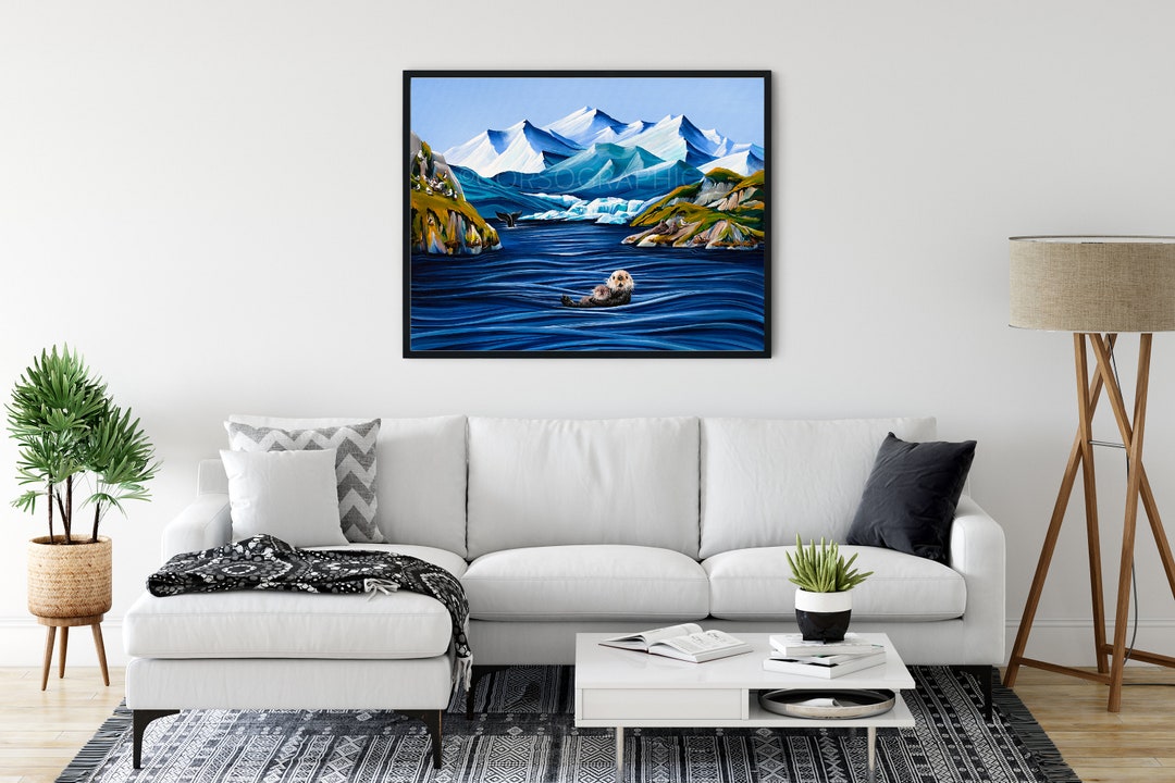 Canvas Art Print Otter Bay Colorful Wall Artwork Blue Digital Design ...