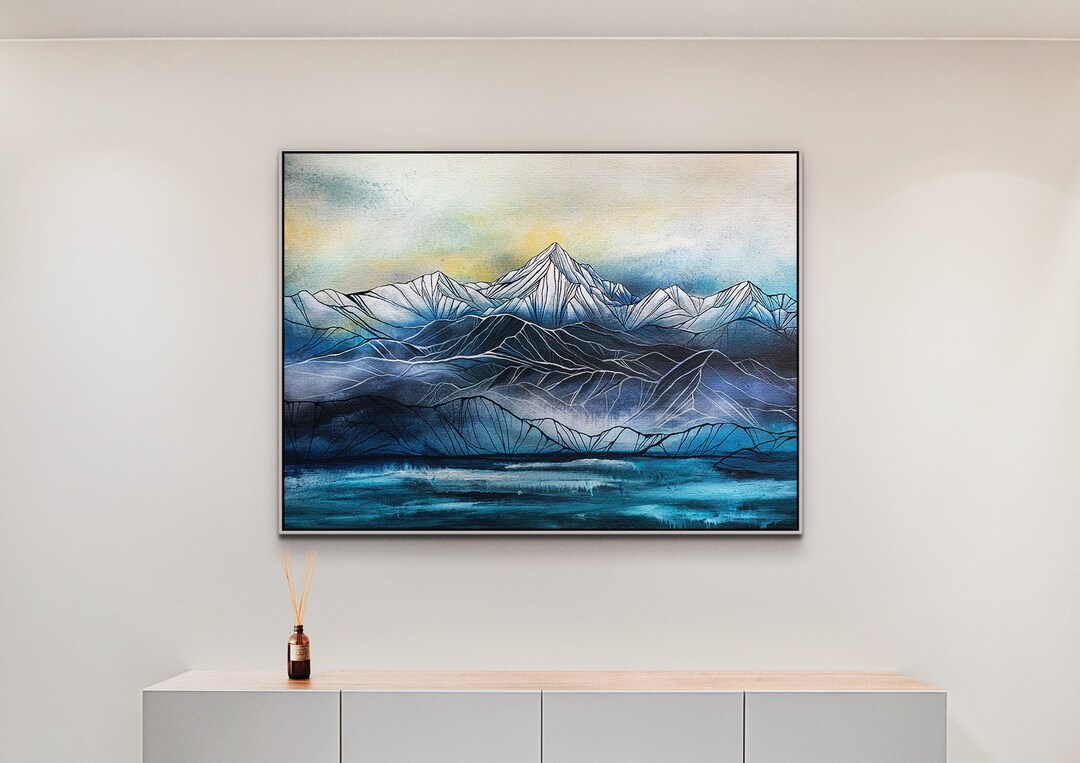 Canvas Art Print Arctic Ice Mountain Colorful Wall Artwork Blue Digital ...