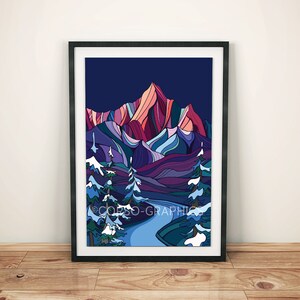 Canvas Art Print Winter Night Mountain Colorful Wall Artwork Alaska ...