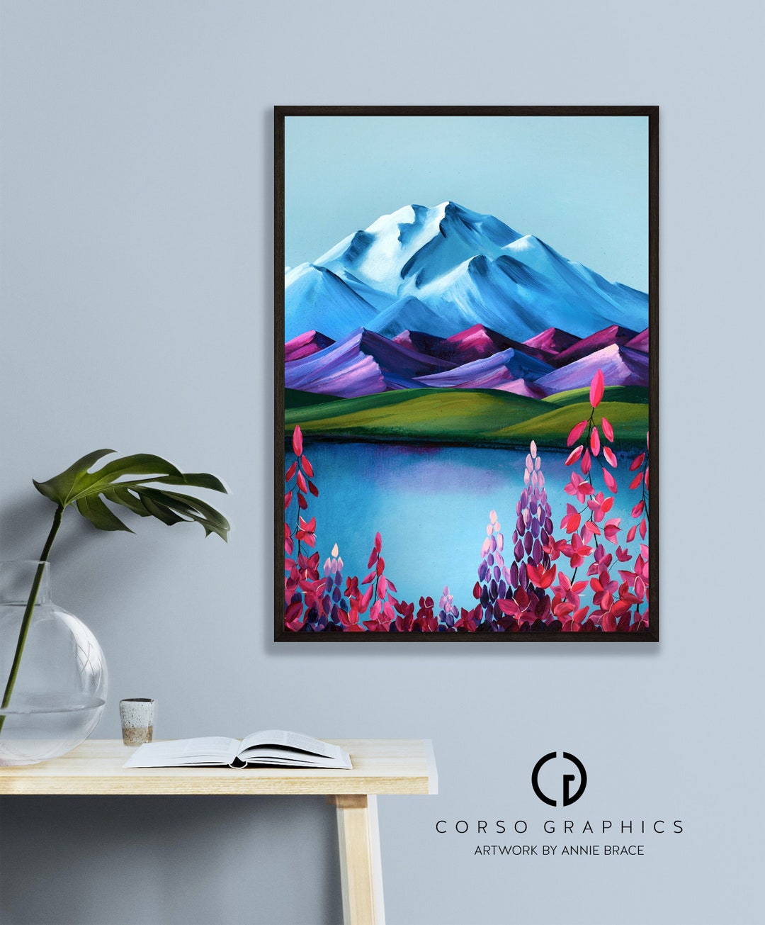 Canvas Art Print Denali Fireweed Mountain Colorful Wall Artwork Blue ...
