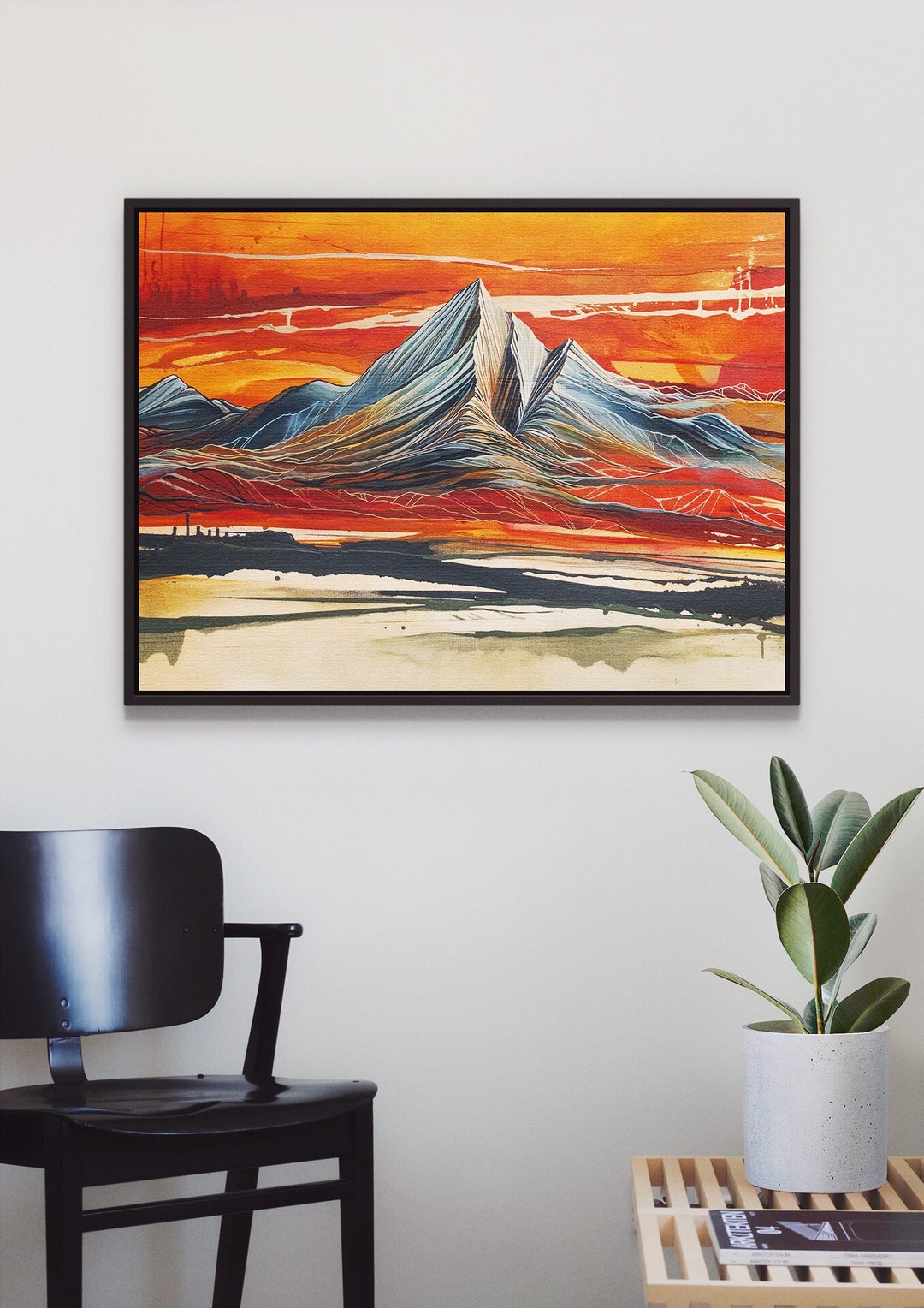 Canvas Art Print Golden Hour Mountain Colorful Wall Artwork Blue ...