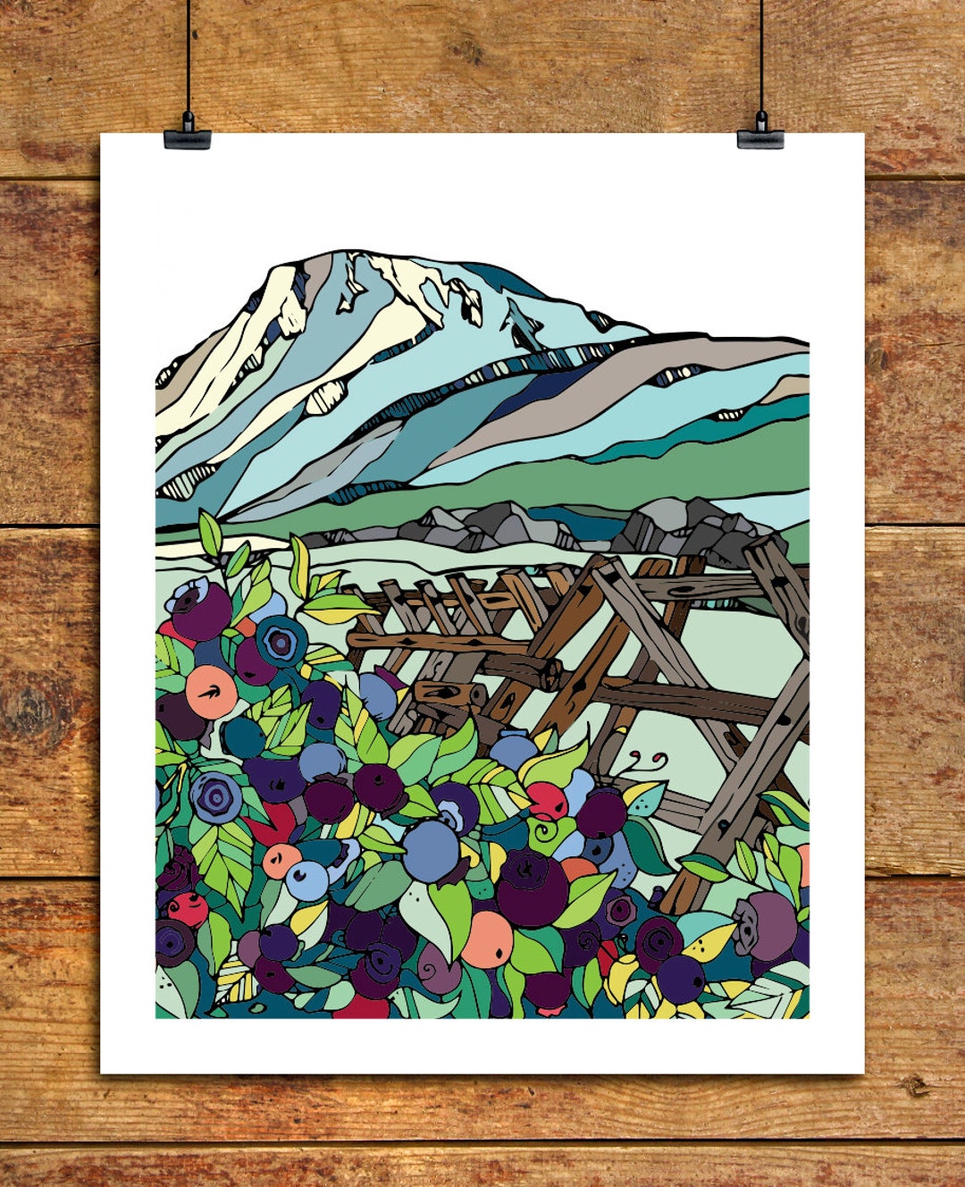 Flattop Art Print Alaska Art Mountain Art Print Berries Nature Art ...