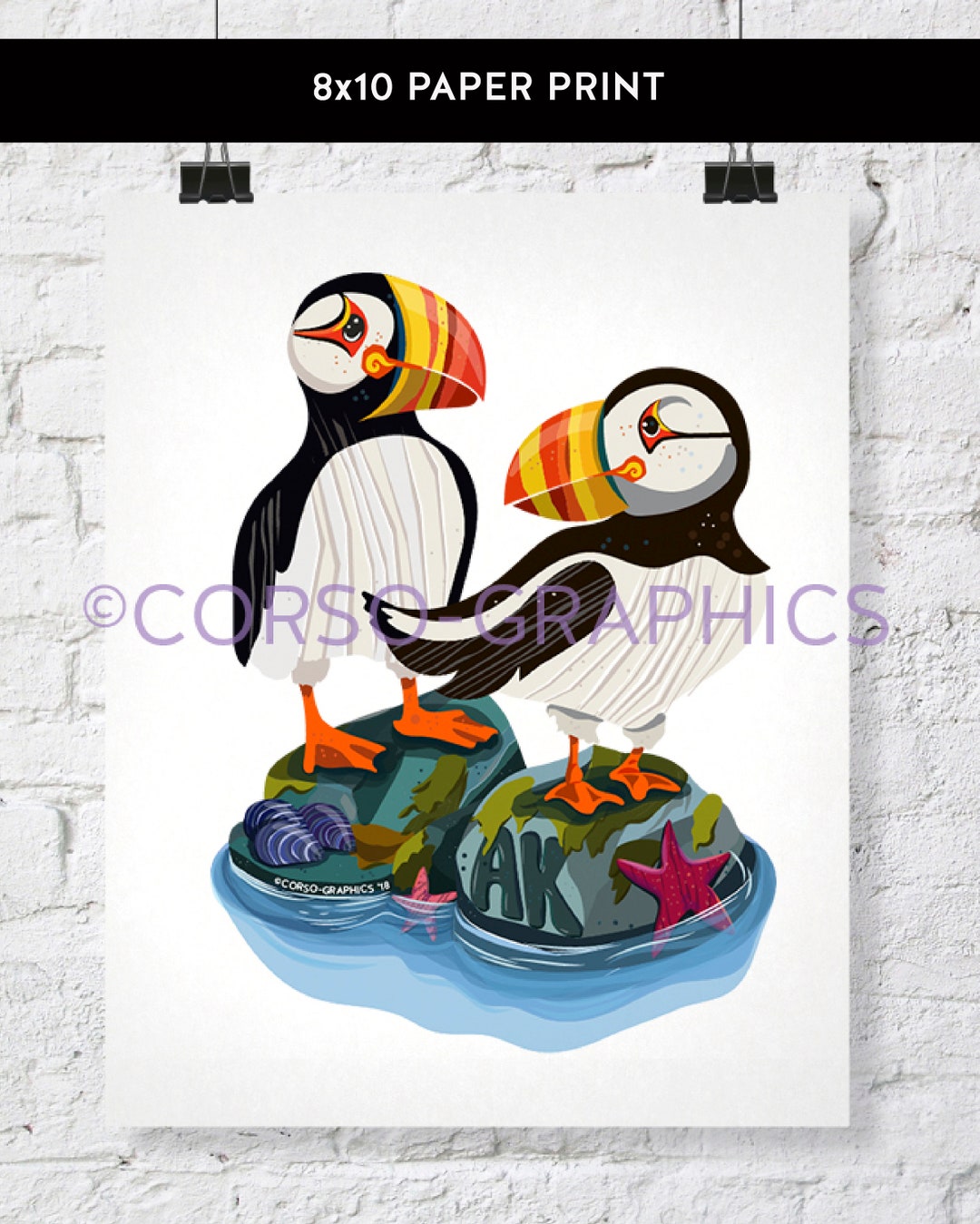 8x10 Art Print on Paper Puffin Puff Love Wall Art Alaska Mountain Art ...