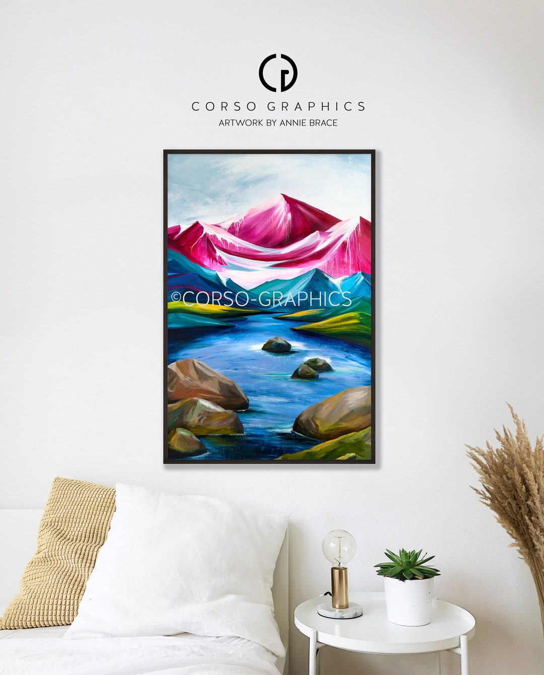 Canvas Art Print River Rocks Mountain Colorful Wall Artwork Blue ...
