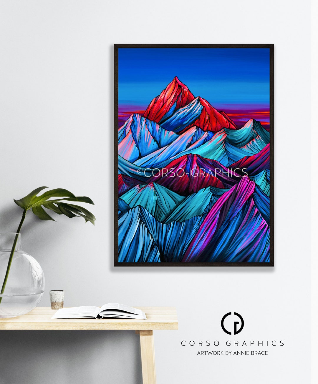 Canvas Art Print Alpenglow Mountain Colorful Wall Artwork Blue Digital ...