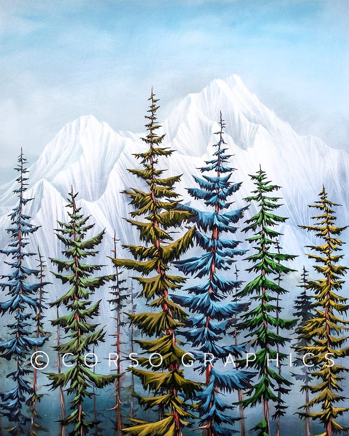 Canvas Art Print Misty Mountains Colorful Wall Artwork Alaskan Artist ...