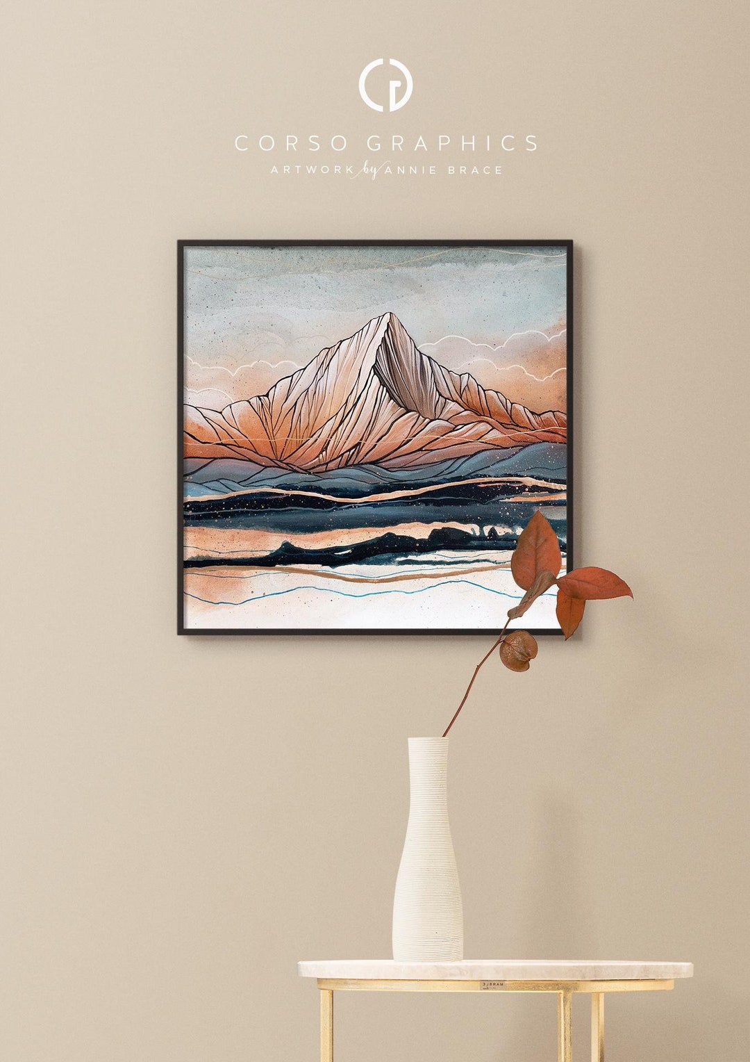 Canvas Art Print Sienna Skies Colorful Wall Artwork Blue Digital Design ...