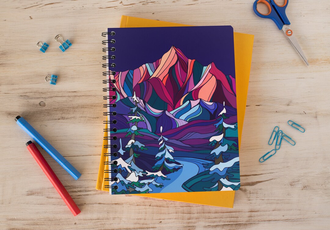 Spiral Notebook of Winter Night Design on 8.5x5.5 Lined Paper Note Book ...