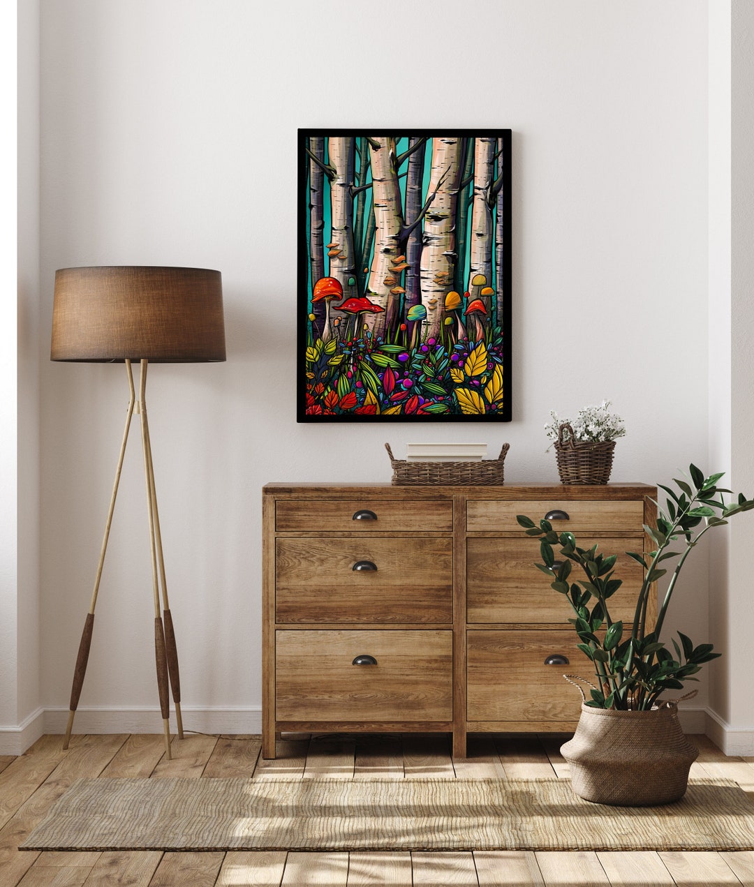 Canvas Art Print Forest Floor Colorful Wall Artwork Birch Tree Digital ...