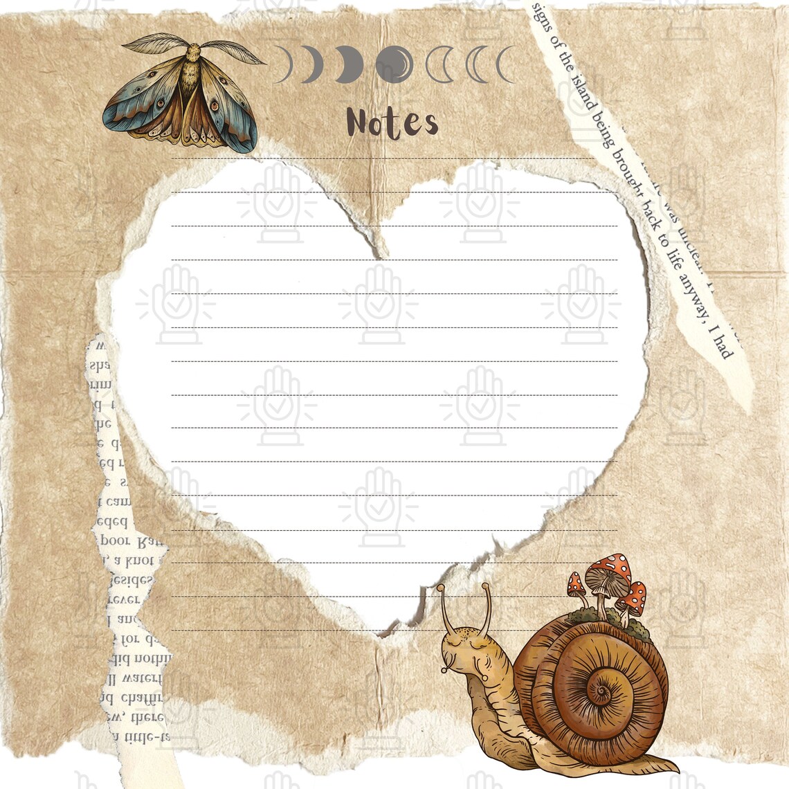 Printable Note Page, Torn Paper, Moon and Magic, Earthy, Torn Heart ...