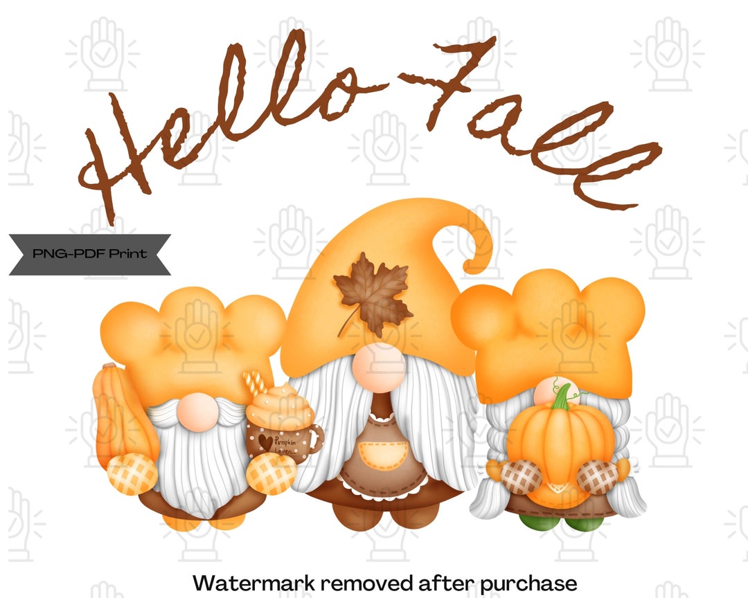 Hello Fall Gnomes, Png, PDF Print, Fall Gnomes, Harvest Gnomes ...