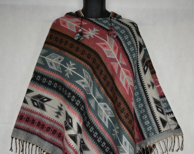 Fair Trade V-shape Hooded Wild West Cowboy Festival Poncho Soft Snug ...