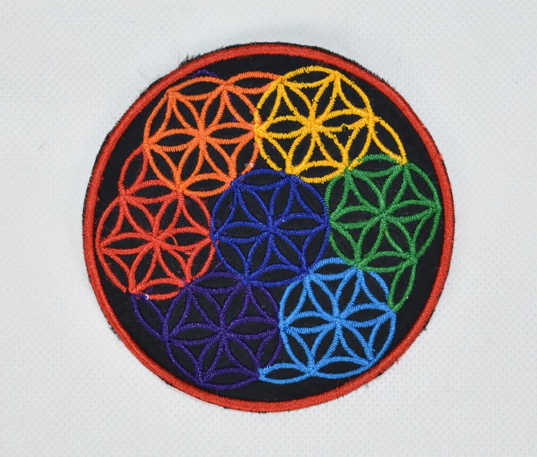 Round Embroidered Hippie Nepalese Sew on Patch 8.5 Cm Rainbow Flower of ...